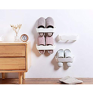 MEOLY Wall Mounted Shoe Rack 4pcs Pack Plastic Hanging Over Door Shoe Rack Storage Organizer Holder Hanger with Adhesive Tape (White)