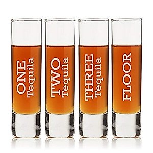 "One, Two, Three Tequila Floor" Shot Glass, Set of 4, Tall