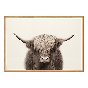 Kate and Laurel Sylvie Hey Dude Highland Cow Color Framed Canvas Wall Art by The Creative Bunch Studio, 23x33 Natural, Chic Animal Art for Wall