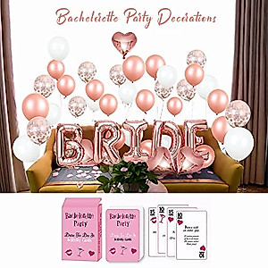 MOVINPE Bachelorette Party Decorations, Bride to Be Sash, Veil, Rhinestone Tiara, Dare Cards, Photo Booth Props, Foil Curtains, Champagne Ring Balloon, Tattoos, Rose Gold Bridal Shower Party Supplies Decor