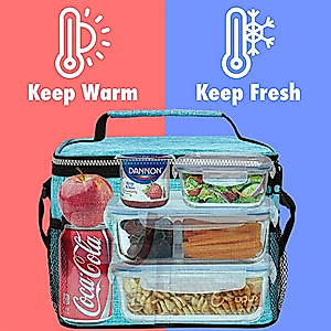 opux Insulated Lunch Bag for Men Women, Leakproof Thermal Lunch Box Work School, Soft Lunch Cooler Bag with Adjustable Shoulder Strap for Adult Kid Boy Girl, Reusable Lunch Pail, Turquoise Blue