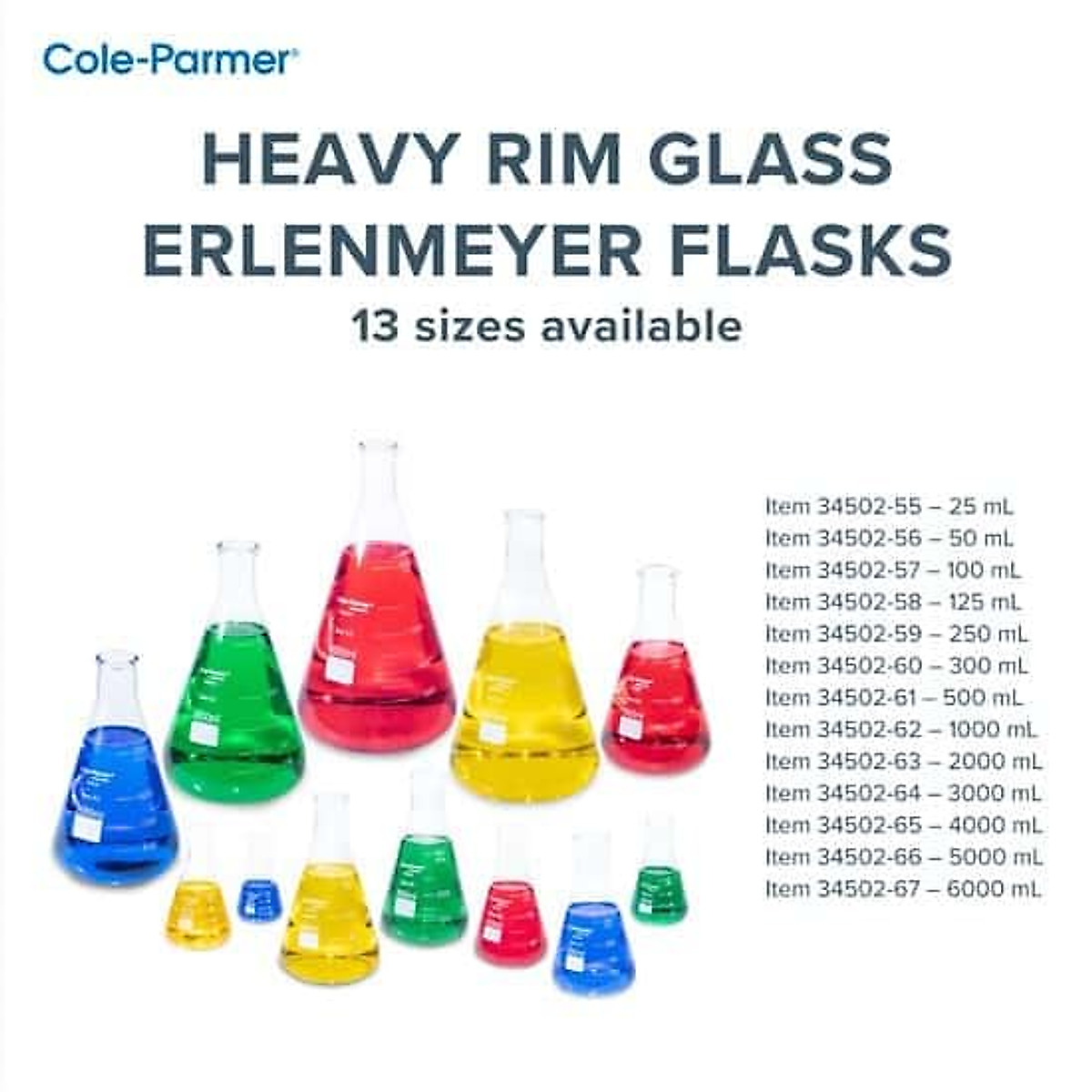 Cole-Parmer Laboratory Glass Erlenmeyer Flask, 5000 mL (8 pack)