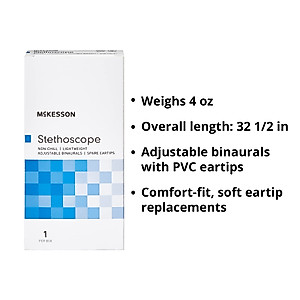 McKesson Stethoscope, Lightweight, Double-Sided Chestpiece, Adjustable Binaurals, Royal Blue, 22 in, 1 Count