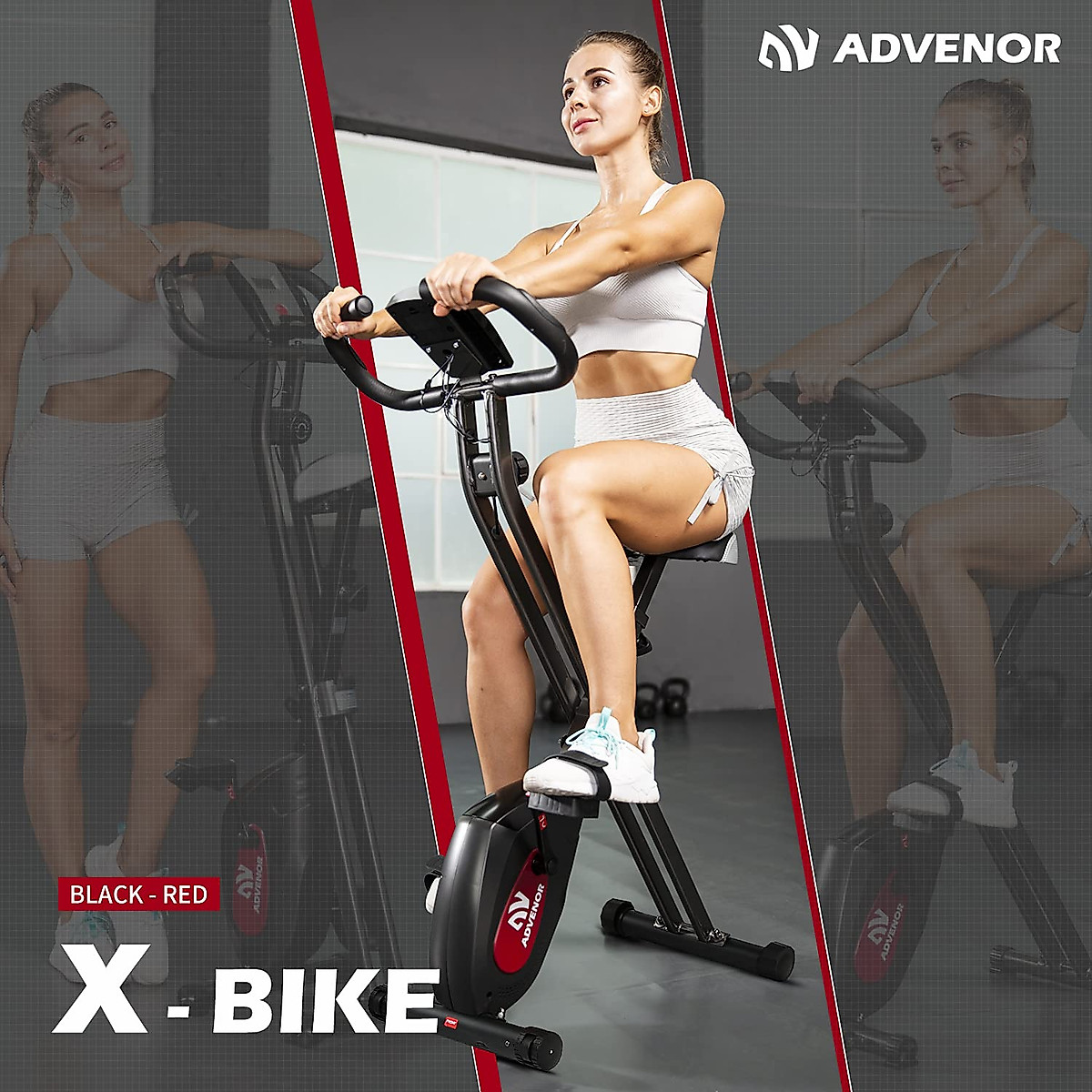 ADVENOR Exercise Bike Magnetic Bike Folding Fitness Bike Cycle Workout Home Gym With LCD Monitor Durable Upright Extra-Large Seat Cushion (standard, black)