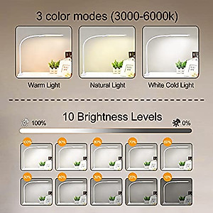 HAILOLY Desk Lamps for Home Office, White Desk Lamp with Clamp, LED Desk Lamp with USB Port,Eye-Caring Office Light Dimmable, Clamp Lamp for Desktop,Workbench