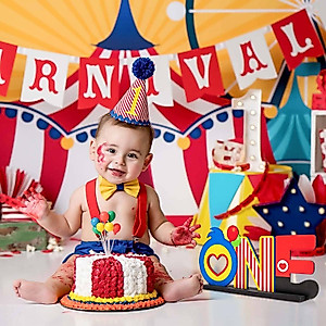 C1krint Plim Plim ONE Letter Sign Wooden Table Centerpiece, Circus Clown Plim Plim Theme First Birthday Party Decoration Supplies for One Year Old Baby Shower 1st Birthday Ornaments Photo Props
