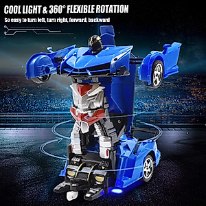 Trimnpy RC Cars for Kids Remote Control Transformrobot Toys, One-Button Deformation 1:18 Gift, 360°Rotating Drifting 2.4Ghz Rechargeable (Blue)