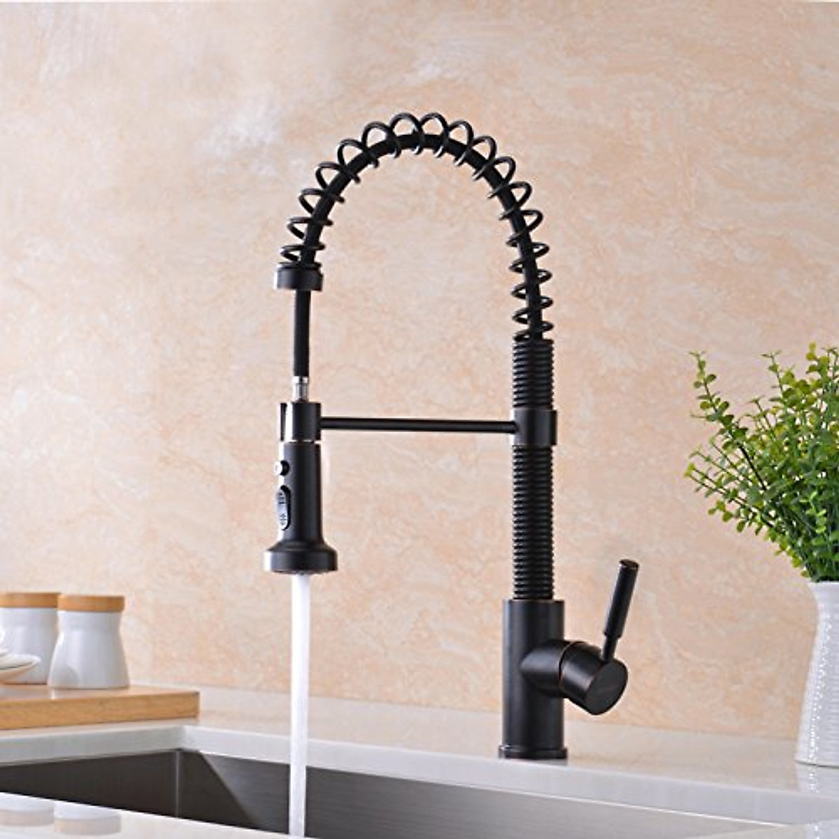 GICASA Solid Brass Commercial Style Faucet Single Handle Pause Function Pull Out Sprayer Kitchen Faucet, Oil Rubbed Bronze Pull Down Kitchen Sink Faucets