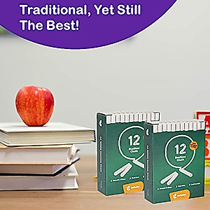 kedudes White Chalkboard Chalk - 24 Non-Toxic Chalks for Chalkboard - 2 Packs of 12 Dustless White Chalk - Premium Kids Chalk - Great for Classroom, Home, and Cafe(2 Boxes, White)