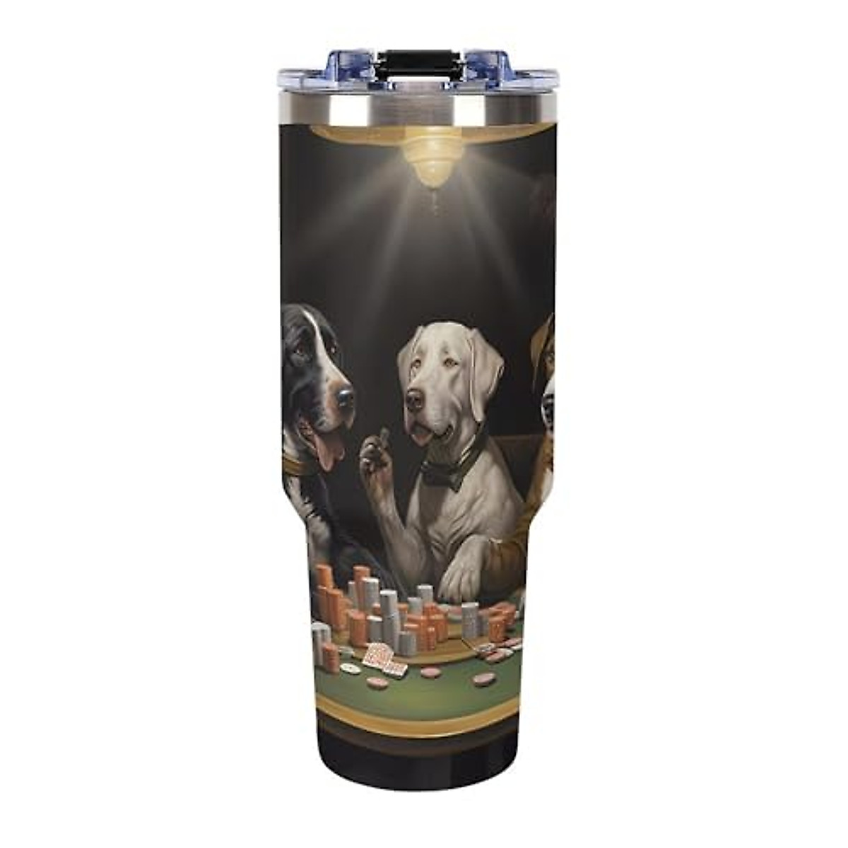 Pokers Dogs Playing Cards 40 Oz Stainless Steel Cup Travel Tumbler with Handle and Straw Lightweight Coffee Mug for Home Office