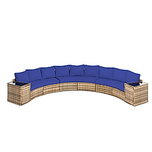 LUXOAK Patio Furniture Sets, 11 Piece Half-Moon Sectional Round Sofa Set, Outdoor Patio Furniture with Cushions & Wedge Table for Beach, Pool, Balcony, Blue