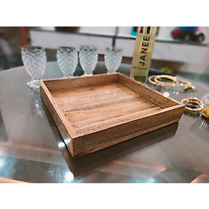 Natural Brown Wood Large Square Shaped Rustic Wooden Serving Tray Farmhouse Decor Square Top Breakfast Trays Tea Cheese Board Coffee Table
