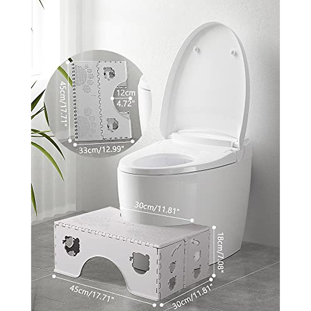 Foldable Toilet Potty Stool for Adults, 7" Healthy Squatting Posture Toilet Poop Stool, Bathroom Anti-Slip Toilet Assistance Step Stool, Fold Design Christmas Decor Portable Travel Poop Stool.(Grey)