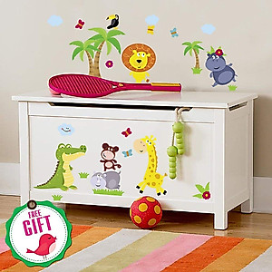 Animal Safari Jungle Vinyl Wall Decal for Kids Bedroom playroom - Decorative Art Stickers for Baby Girl Boy Wall Decor - Nursery Wall Stickers [24 Art clings] - Wall Decals for Boy - with Gift!