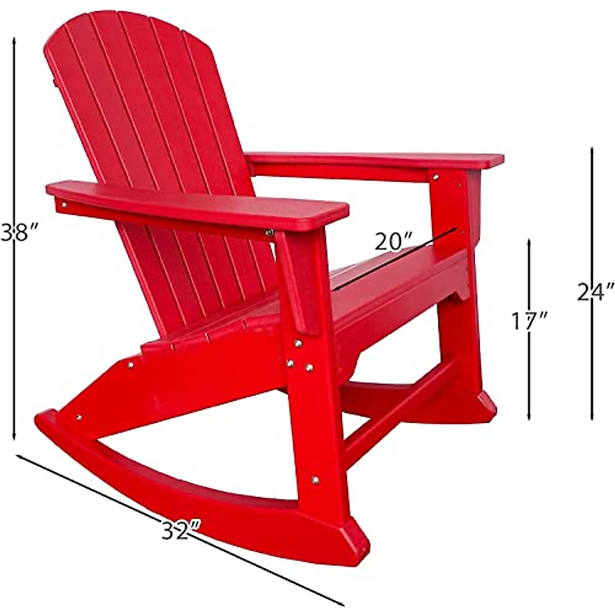 RESINTEAK Pacific Adirondack Rocking Chair, All Weather Resistant, Ergonomic Design and Comfort, 20 Inch Wide Seat, up to 350 lb Big and Tall Porch Rockers for Backyards, Firepit, Deck (Red)