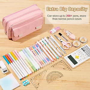 Sooez Large Capacity Pencil Case Pouch, Big Pencil Pouch Bag Box Organizer with 3 Compartment, Portable Pencil Bag Wide Opening, Aesthetic Pen Case, Pencil Cases for Girl Adult School College Supply