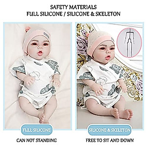CUAIBB 18.5 Inch Realistic Silicone Doll, Newborn Reborn Baby Doll Full Silicone Body with Clothes, Look Real Like Reborn Baby Dolls Lifelike - Girl Open-Eyes Full Silicone