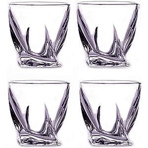 LEMONSODA Premium Twisted Glasses- Elegant Whiskey Glasses for Scotch, Single Malt - Old Fashioned Glass Set in Gift Box - Rocks Whiskey Tumblers for Cocktails - (Set of 4)