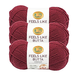 Lion Brand Yarn Feels Like Butta, Cranberry, 3 Pack