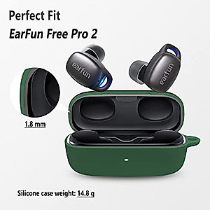 Geiomoo Silicone Case Compatible with EarFun Free Pro 2, Protective Cover with Carabiner (Emerald Green)