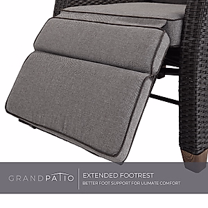 Grand patio Outdoor Reclining Chairs with Extended Footrest Adjustable WickerPatio Lounge Recliner up to 150° with Flip Side Table Cool Grey