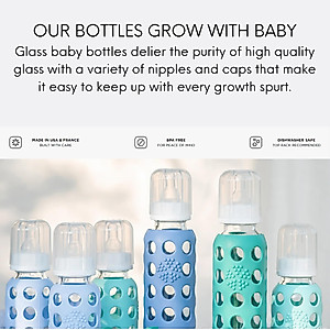 Lifefactory Glass Baby Bottles with Silicone Protection - 2-Pack, 4oz/9oz Bottles, Papaya & Cantaloupe