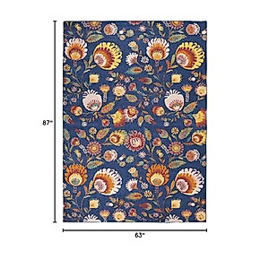Nourison Allur Floral Navy Multicolor 5'3" x 7'3" Area -Rug, Easy -Cleaning, Non Shedding, Bed Room, Living Room, Dining Room, Kitchen (5x7)