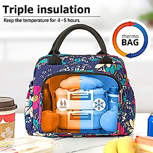 musumen Retro Print Lunch Bag for Women and Teenage Girls - Triple Insulated, Leak-Proof and Waterproof with Multiple Pockets - Fits Most Lunch Boxes and Holds One or Two Meals