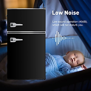 E-Macht 3.2 Cu.Ft Small Refrigerator with Freezer, 2 Door Black Mini Fridge, Energy Saving, Adjustable Thermostat Control, Adjustable Legs, Perfect for Apartment/Office/Dorm/Garage