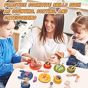 GAGAKU Wooden Play Food Sets for Kids Kitchen, Montessori Wooden Play Food Toys with Plates and Dishes for Toddler Boys & Girls Gifts