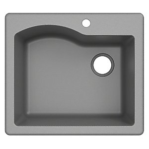 KRAUS KGD-441 Quarza 25-inch Dual Mount Single Bowl Granite Kitchen Sink in Grey