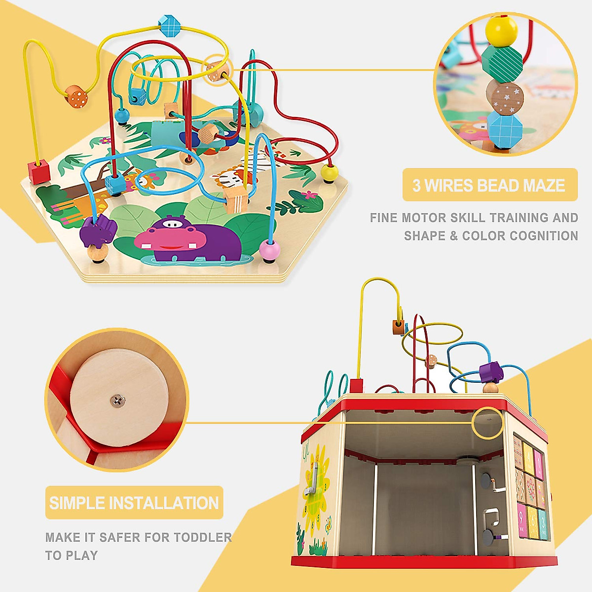 TOP BRIGHT Wooden Activity Cube for Toddlers 1-3 Bead Maze for Babies 6-12 Months Cause and Effect Toys for 1 2 3 Year Old Boys and Girls Gifts