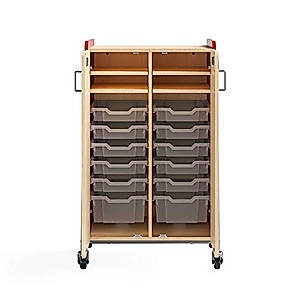 Safco Products 3934RED Whiffle Typical 14, Double Column 12-Tote 4-Shelf Doored Rolling Storage Cart with Magnetic Dry-Erase Back, Red, 48" H, Tall
