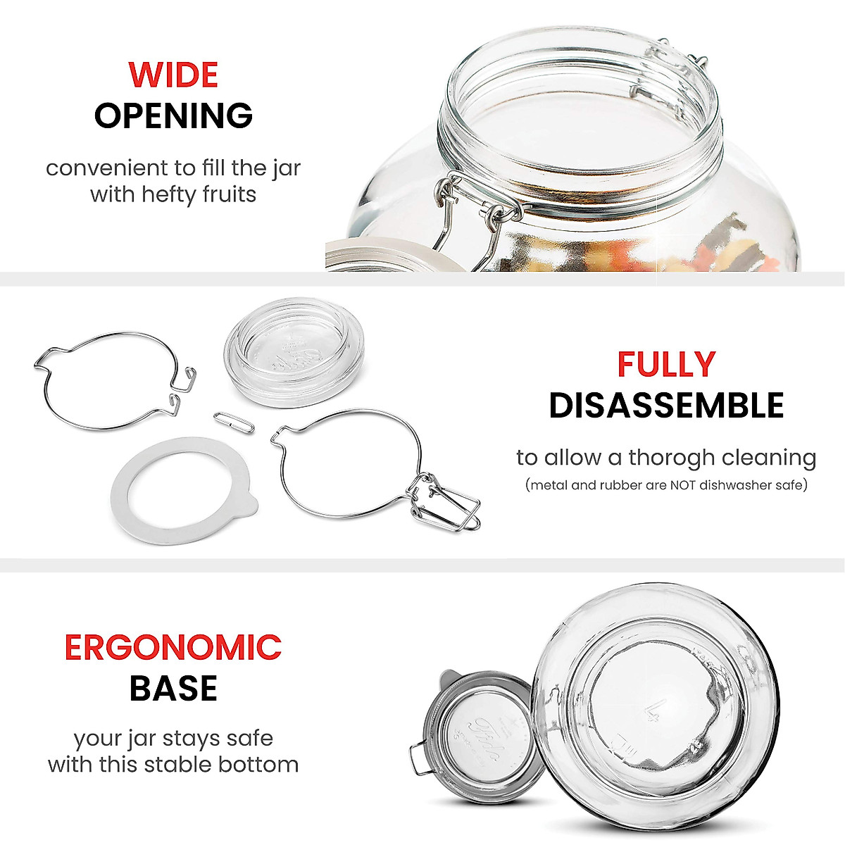 Bormioli Rocco Glass Fido Jars - 135.¼ Ounce - 4 Liter, with hinged hermetically Sealed Airtight lid for Fermenting, Canning, Preserving, With Exclusive Paksh Novelty Chalkboard Labels Set (1 Pack)