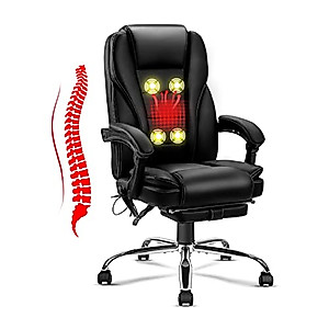 NOBLEMOOD Heated Massage Office Chair Ergonomic Big and Tall Reclining Computer Chair Swivel Executive Desk Chairs with Footrest and Lumbar Pillow (Black)