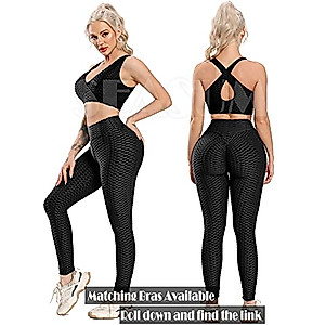 SEASUM Women High Waisted Yoga Pants Workout Butt Lifting Scrunch Booty Leggings Tummy Control Anti Cellulite Textured Tights S
