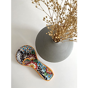 Colorful Ceramic Spoon Rest – Hand-Painted Large Talavera Kitchen Utensil Holder for Counter & Stove Top in Gift Box - Dishwasher Safe Lead Free Cooking Ladle Dish Mexican Style Cuchara Multicolor