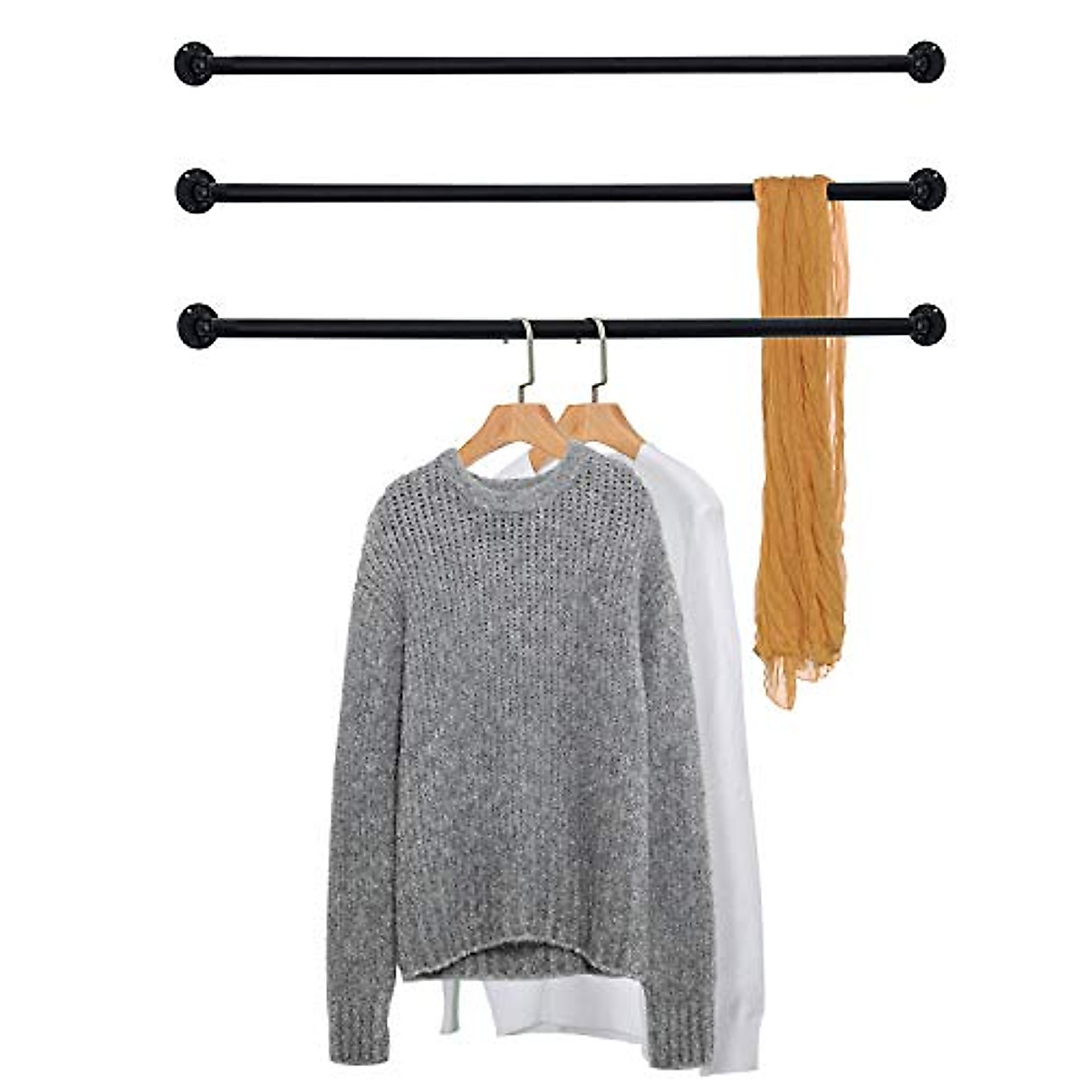 MyGift 33 Inch Matte Black Metal Corner Hanging Garment Rack, Heavy Duty Clothing Bar, Set of 3