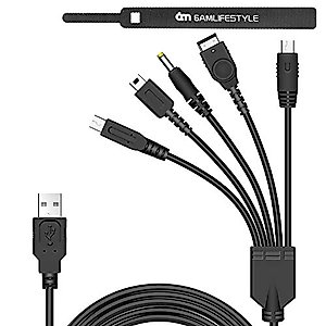 5 in 1 USB Charger Cable for Nintendo DS Lite/ Wii U/ New 3DS (XL/LL), 3DS (XL/LL), 2DS, DSi (XL/LL) ,NDS/Gameboy Advance SP, PSP 1000 2000 3000, Multi-Functional USB Charging Cord with Cable Tie