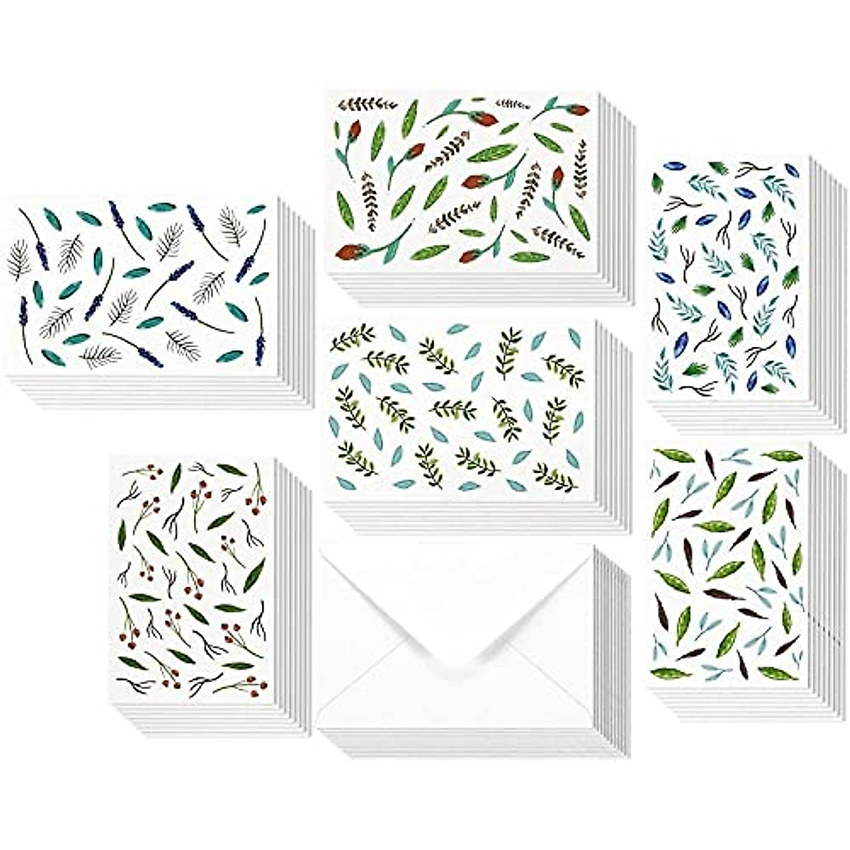 All Occasion Greeting Cards - Watercolor Nature Design - Beautiful Leaves Pattern - Includes 48 Cards and Envelopes - 4 x 6 Inches