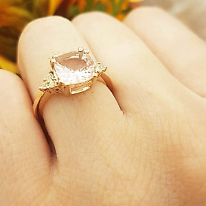 Dazzlingrock Collection 10K 8 MM Cushion Morganite & Round White Diamond Ladies Engagement Ring, Rose Gold, Size 7