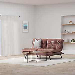 Opoiar Futon Sofa Bed Couch Sleeper Sofa Convertible Small Love Seat Memory Foam Brown Faux Leather Sofa for Living Room Apartment Office, Easy to Assemble, Great Addition