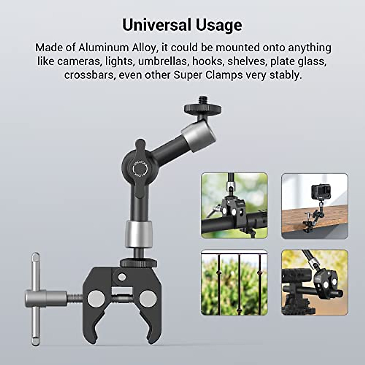 SmallRig Super Clamp w/ 1/4" and 3/8" Thread and 5.8 Inches Adjustable Friction Power Articulating Magic Arm with 1/4" Thread Screw for LCD Monitor/LED Lights - KBUM2730