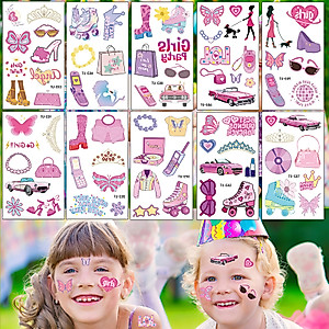 Qpout 154Pcs Pink Temporary Tattoos for Girls Cute Pinkish-purple Princess Themed Face Fake Tattoos Stickers for Pink Birthday Party Supplies Decorations Favors,20 Sheets