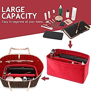 MTRSUE Original Velvet Purse Organizer Shaper Insert for Handbag, Women Tote Bag Organizer With Metal Zipper for Neverfull Speedy and More (Red, Medium)