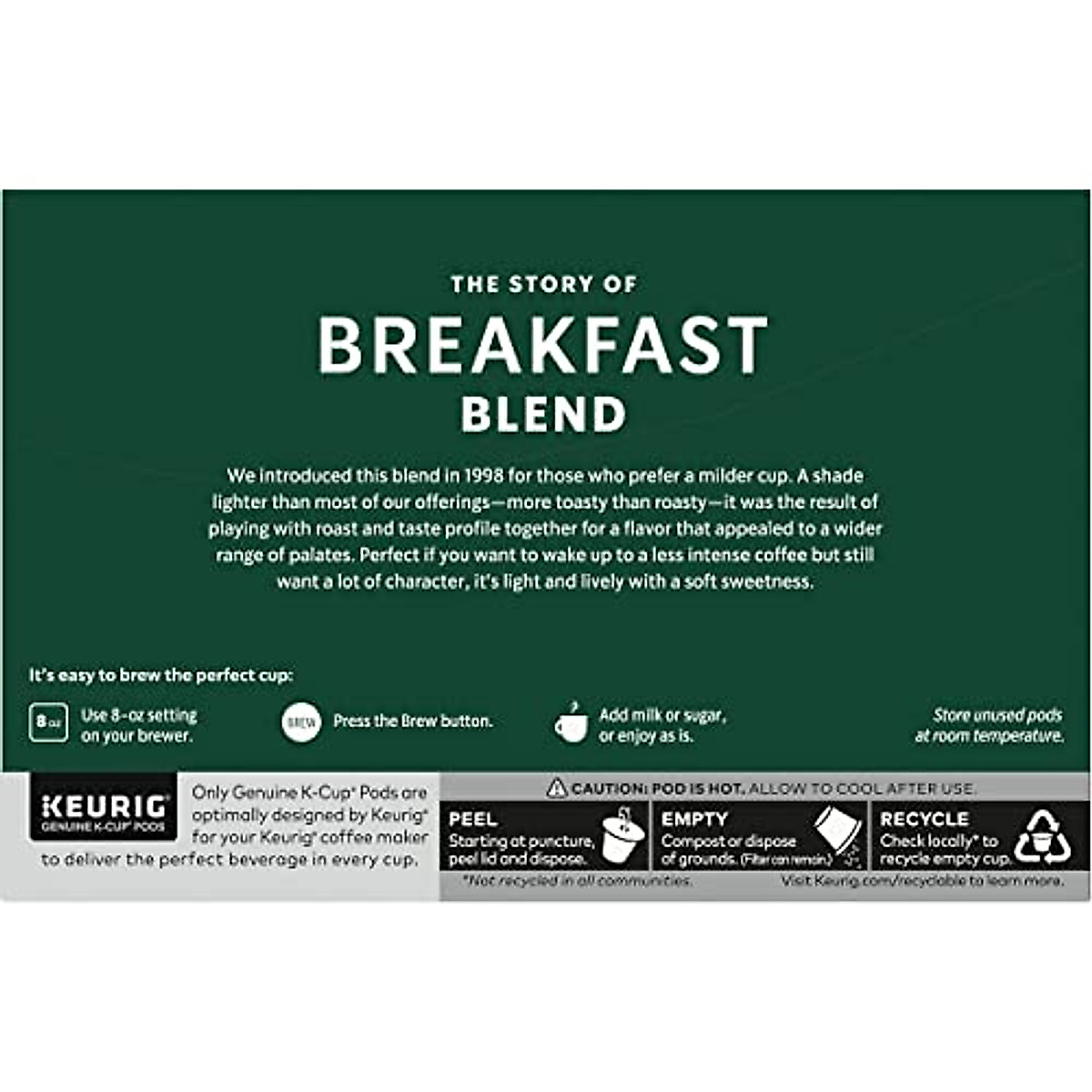 Starbucks Coffee K-Cup Pods, Breakfast Blend Medium Roast, Ground Coffee K-Cup Pods for Keurig Brewing System, 10 CT K-Cup Pods Per Box (Pack of 2 Boxes)