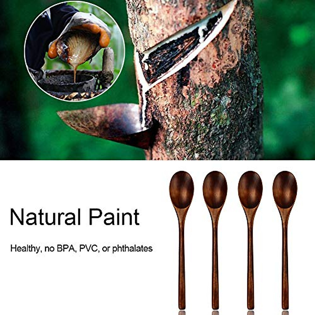 Wooden Spoons, Wood Spoons for Eating, 6 Pieces Japanese Natural Plant Ellipse Wooden Ladle Spoon Set for Cooking Mixing Stirring Honey Tea Soda Dessert Coconut Bowl Nonstick Pots Kitchen,FDA Approved