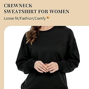 CAMNOW Crewneck Sweatshirt Women Crew Neck Sweatshirts Womens Fashion Oversized Loose Fit No Hood Trendy Sudaderas Para Mujer Black