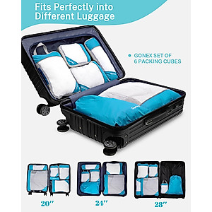 Gonex Compression Packing Cubes Mesh Organizers L+M+S+XS+Slim+Laundry Bag Blue