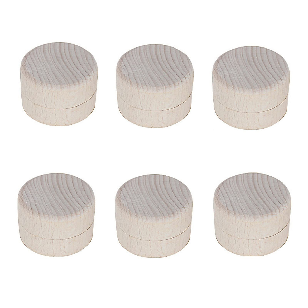 LONG XIN SERIES 6 Pcs 2"x2"x1.4" Unfinished Wooden Jewelry Box Small Wooden Storage Box DIY Cylindrical Wooden Box Ring Dish Storage Box Solid Wood Gift Box for Jewelry Storage
